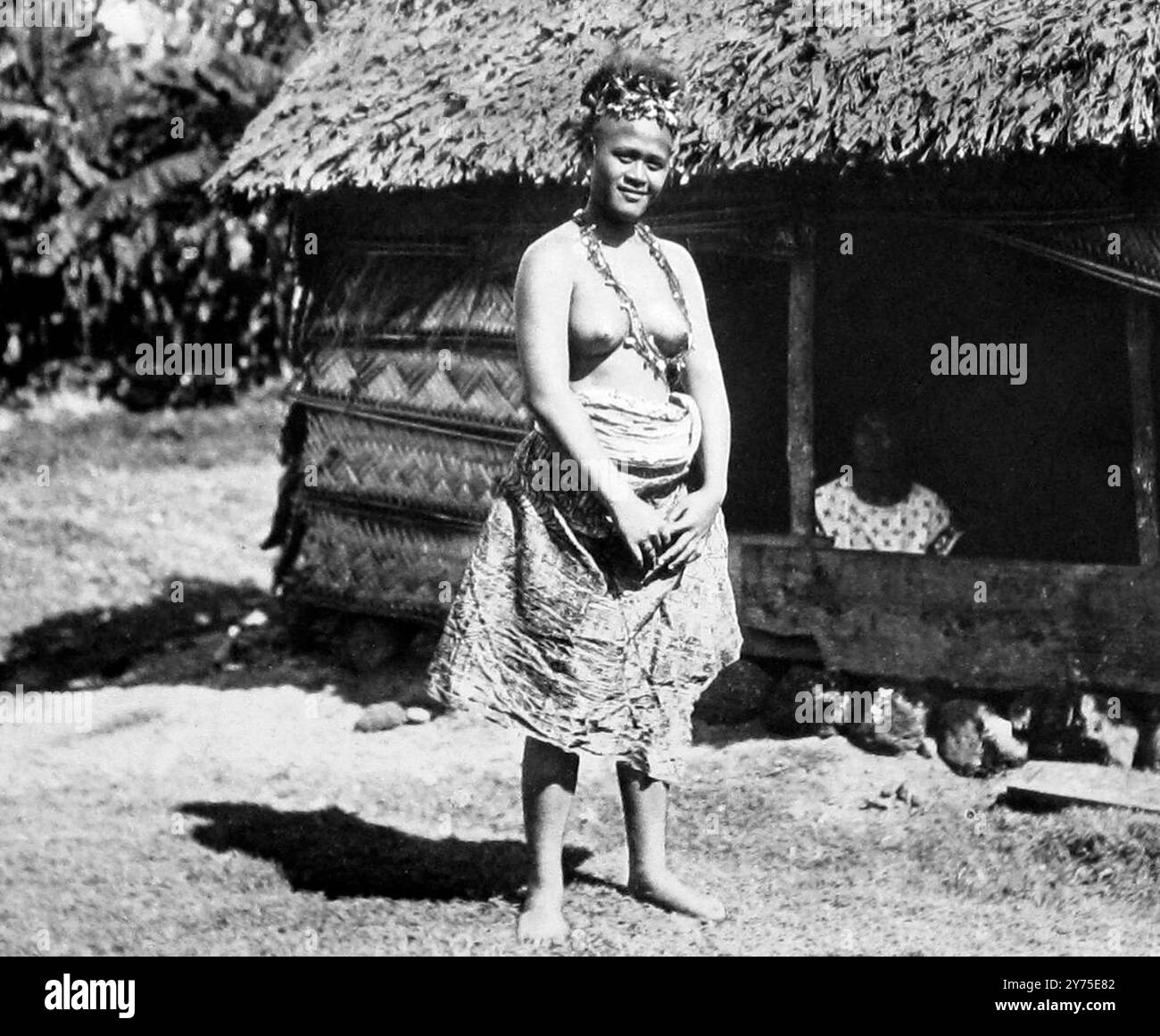 Girl in village, Samoa, Victorian period Stock Photo - Alamy