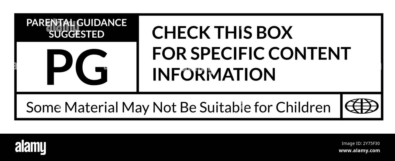 Film rating system label sticker with text PG rated, black and white ...