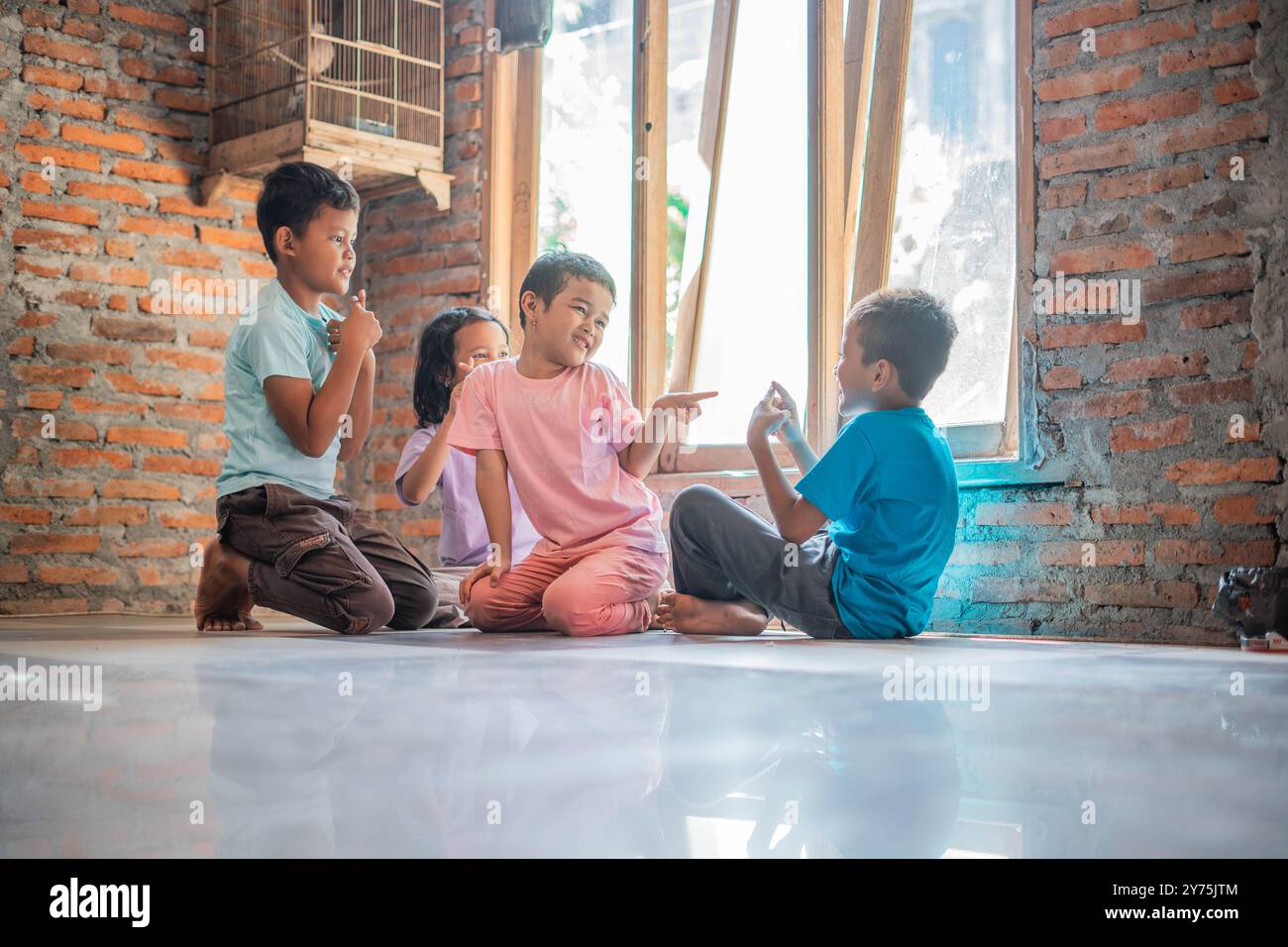 joyful kids playing with friends inside the house Stock Photo - Alamy