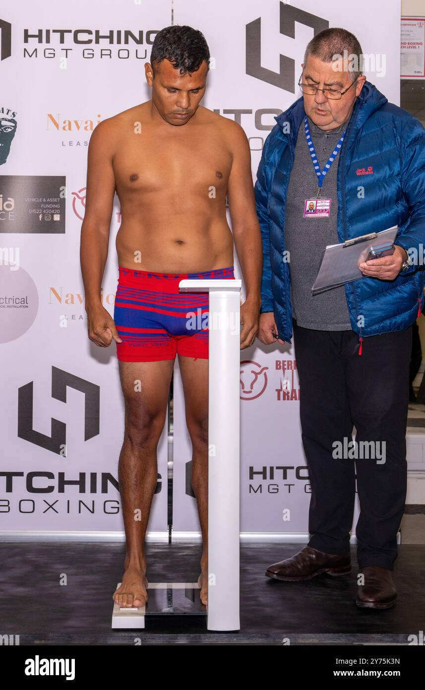 Professional boxers weighing in before a fight at South Parade Pier ...