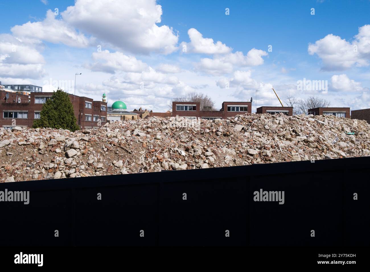 Pile of rubble and debris from demolished south acton housing estate in ...