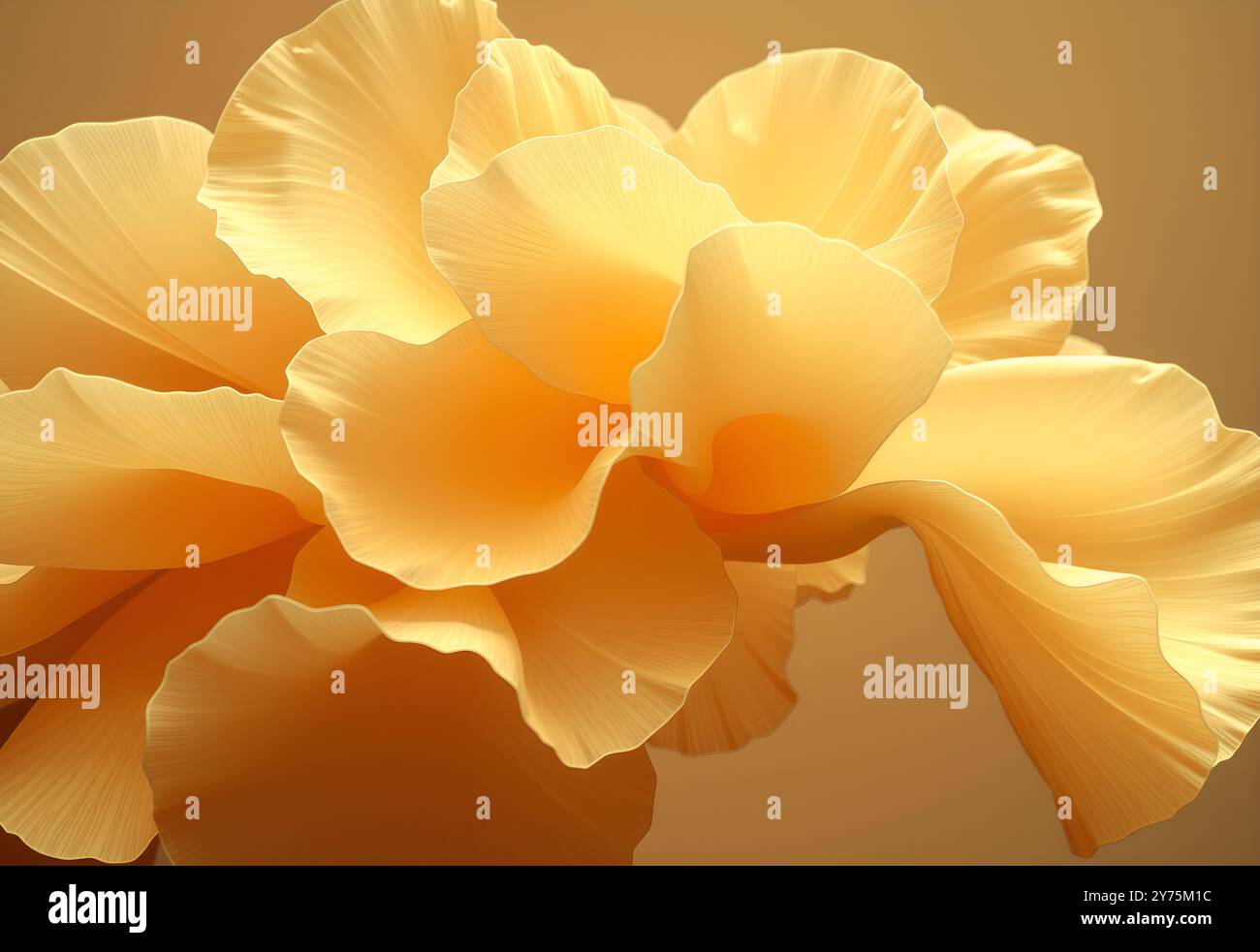 Abstract yellow monochrome background with curves and twisted shape in ...