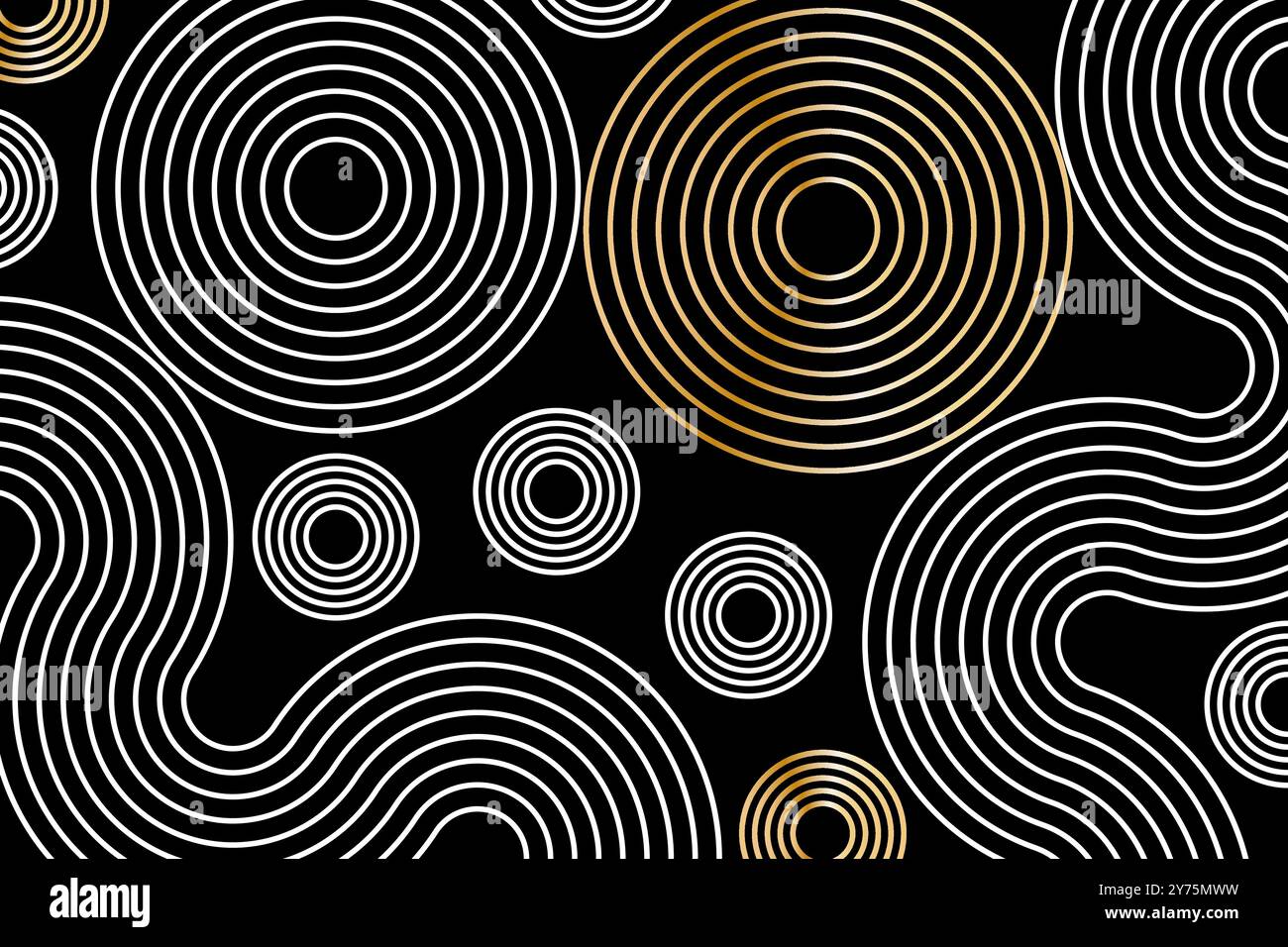 Abstract white lines circles on black background, linear swirls path ...