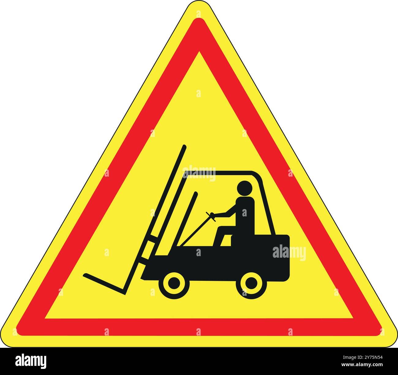 Triangular sign with yellow background and red danger frame: Forklift ...