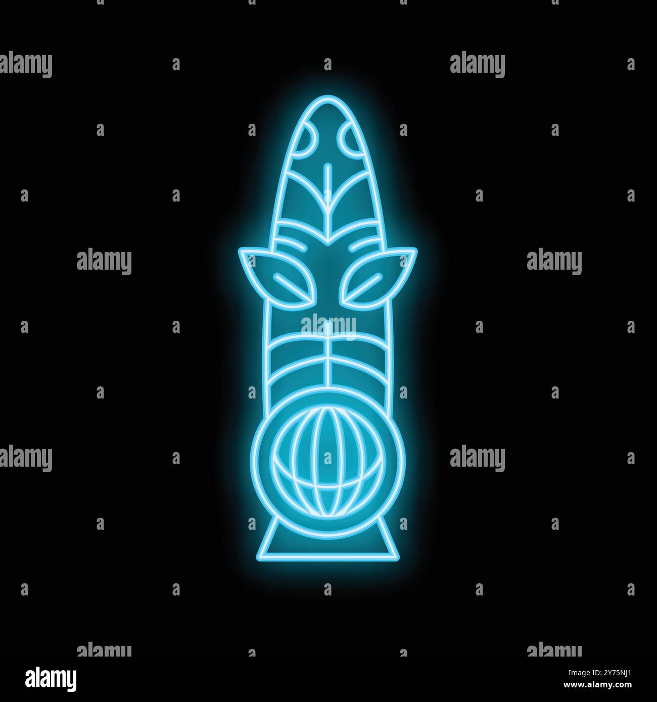 Neon blue illustration of a tiki idol holding planet earth in its hands ...
