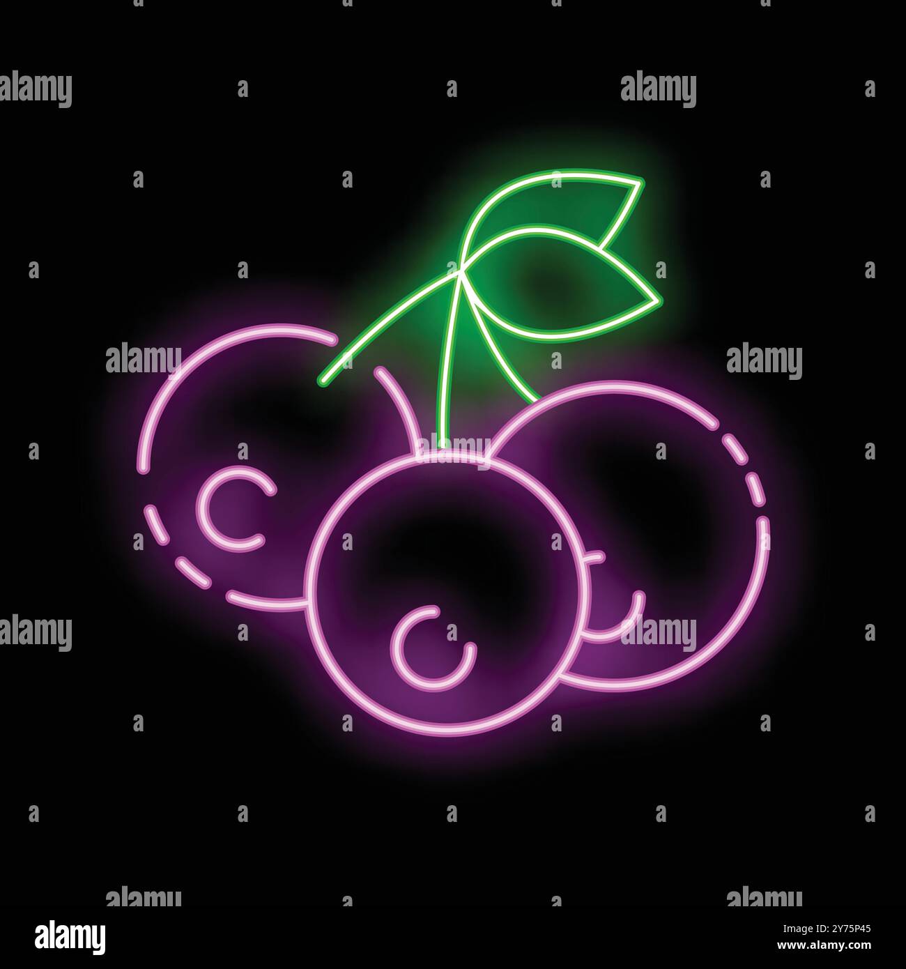 Neon sign representing three cherries glowing in the dark, bringing a ...
