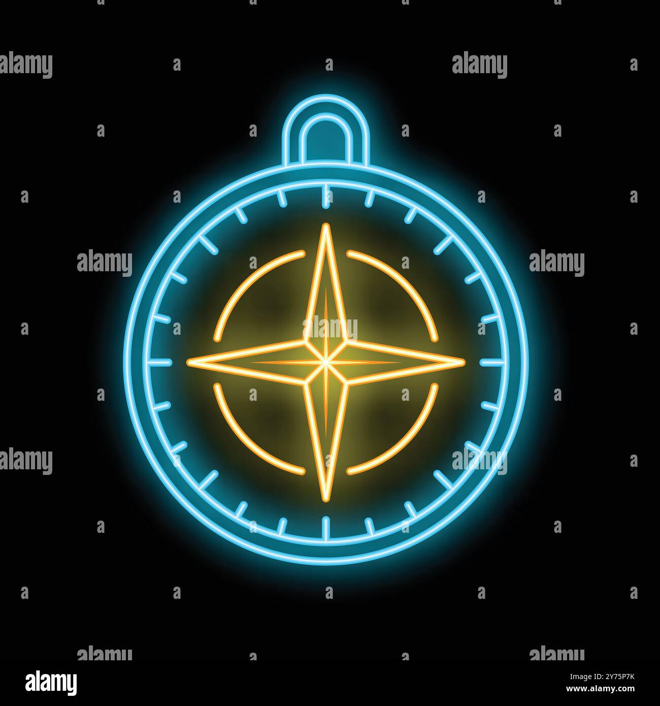 Neon compass glowing on a black background, showing the direction to ...