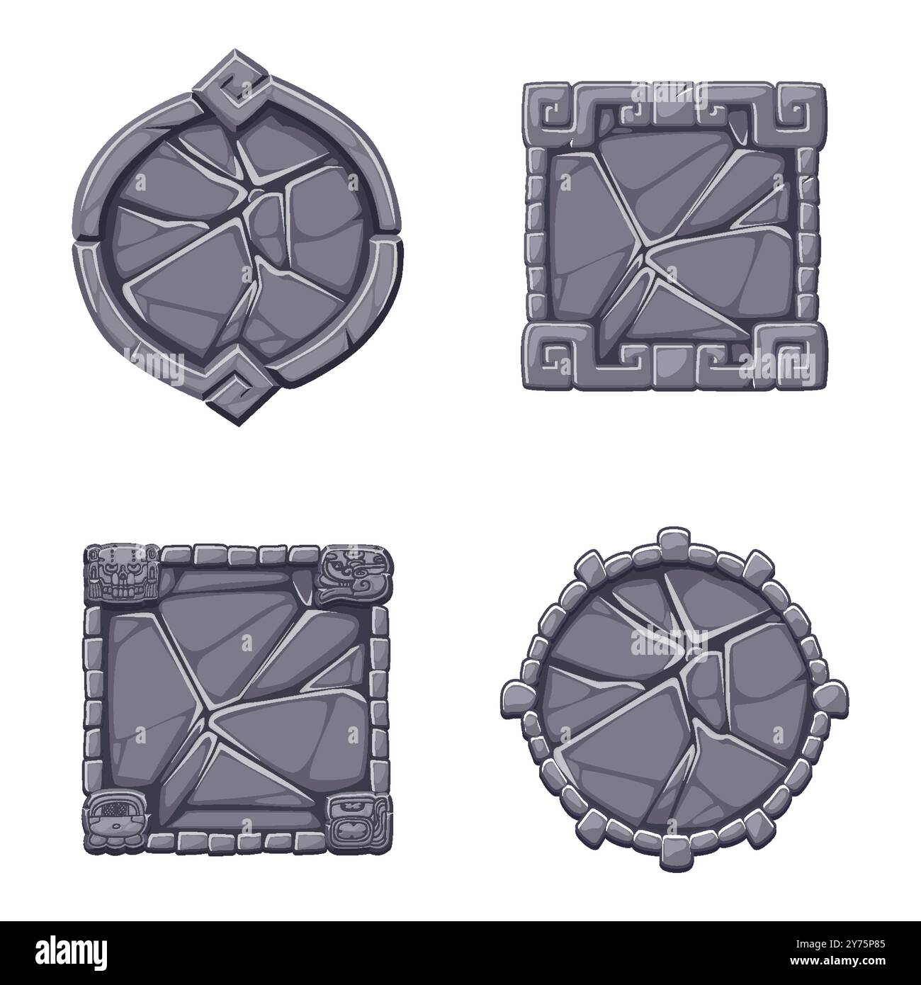 Stone sign board game UI illustration in Aztek style. APP frame for ...
