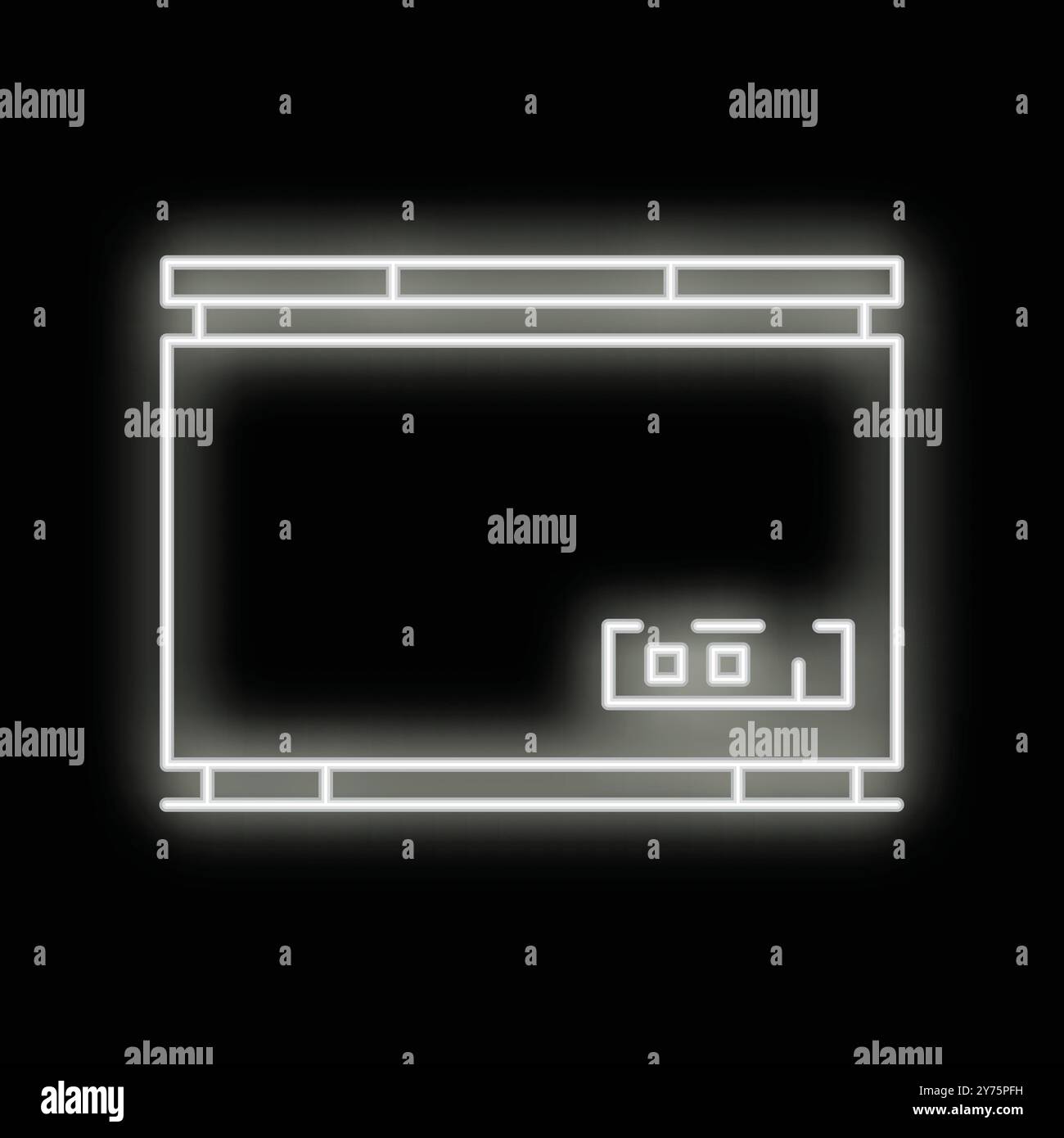 White neon sign showing a projector screen with a control panel on a ...