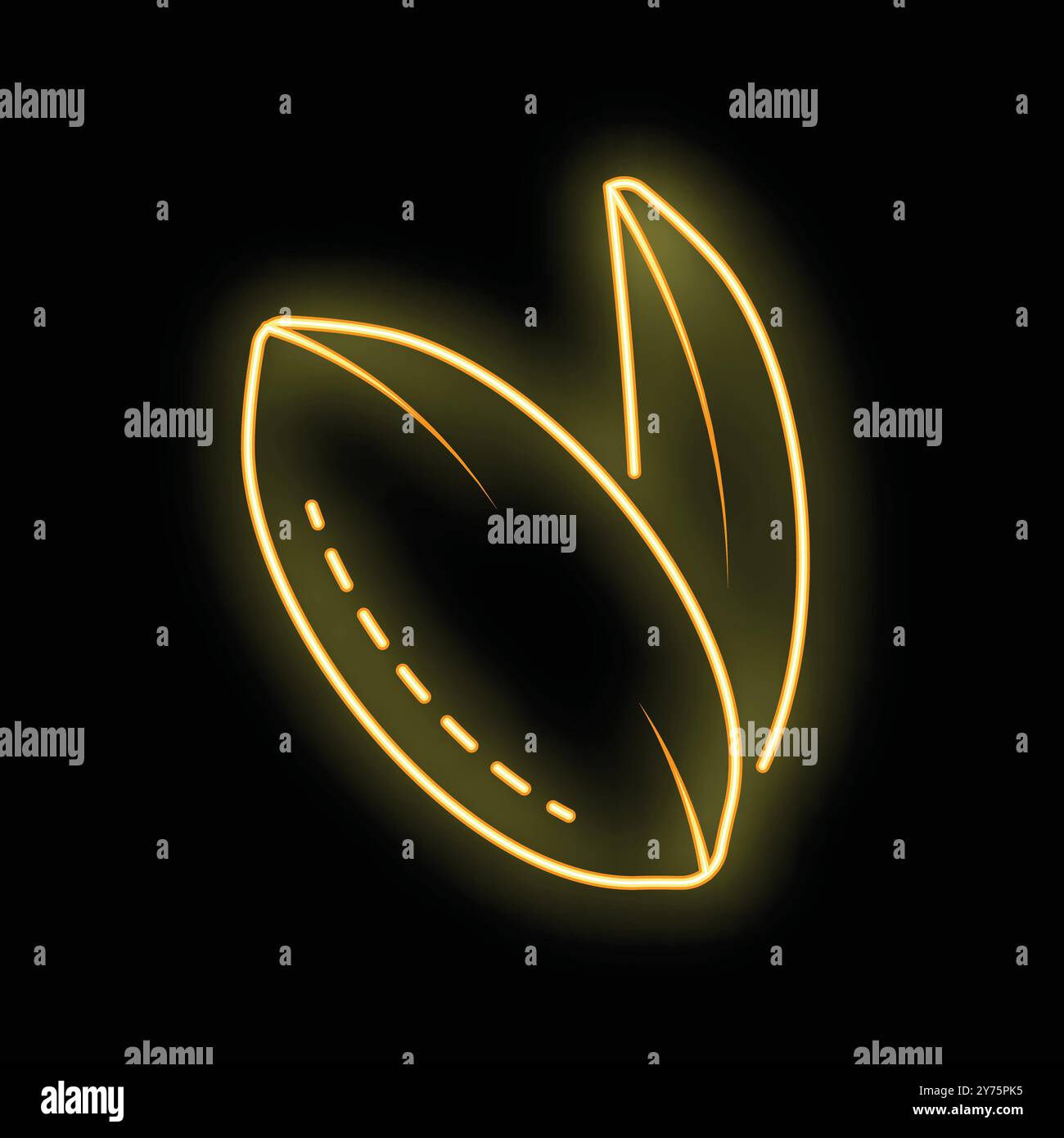 Bright yellow neon sign illustrating a pistachio nut with its shell ...