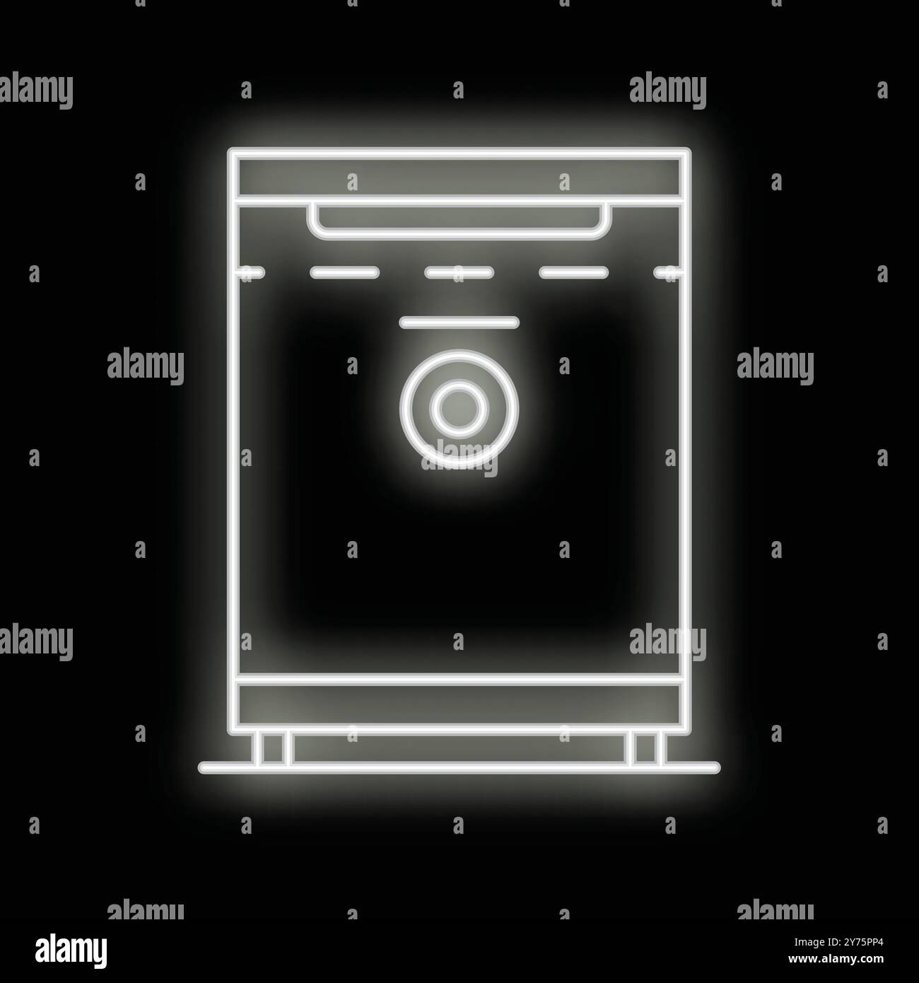 White neon dishwasher icon glowing on black background Stock Vector ...