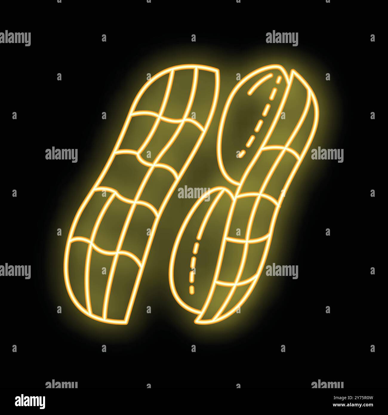 Bright yellow neon sign of a peanut in shell and peeled peanut on a ...