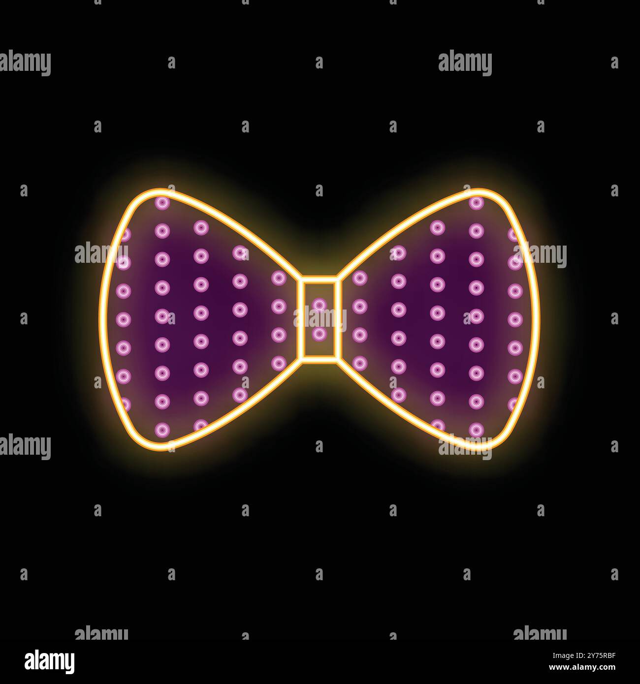 Neon sign depicting a bow tie with a pattern, glowing on a black ...