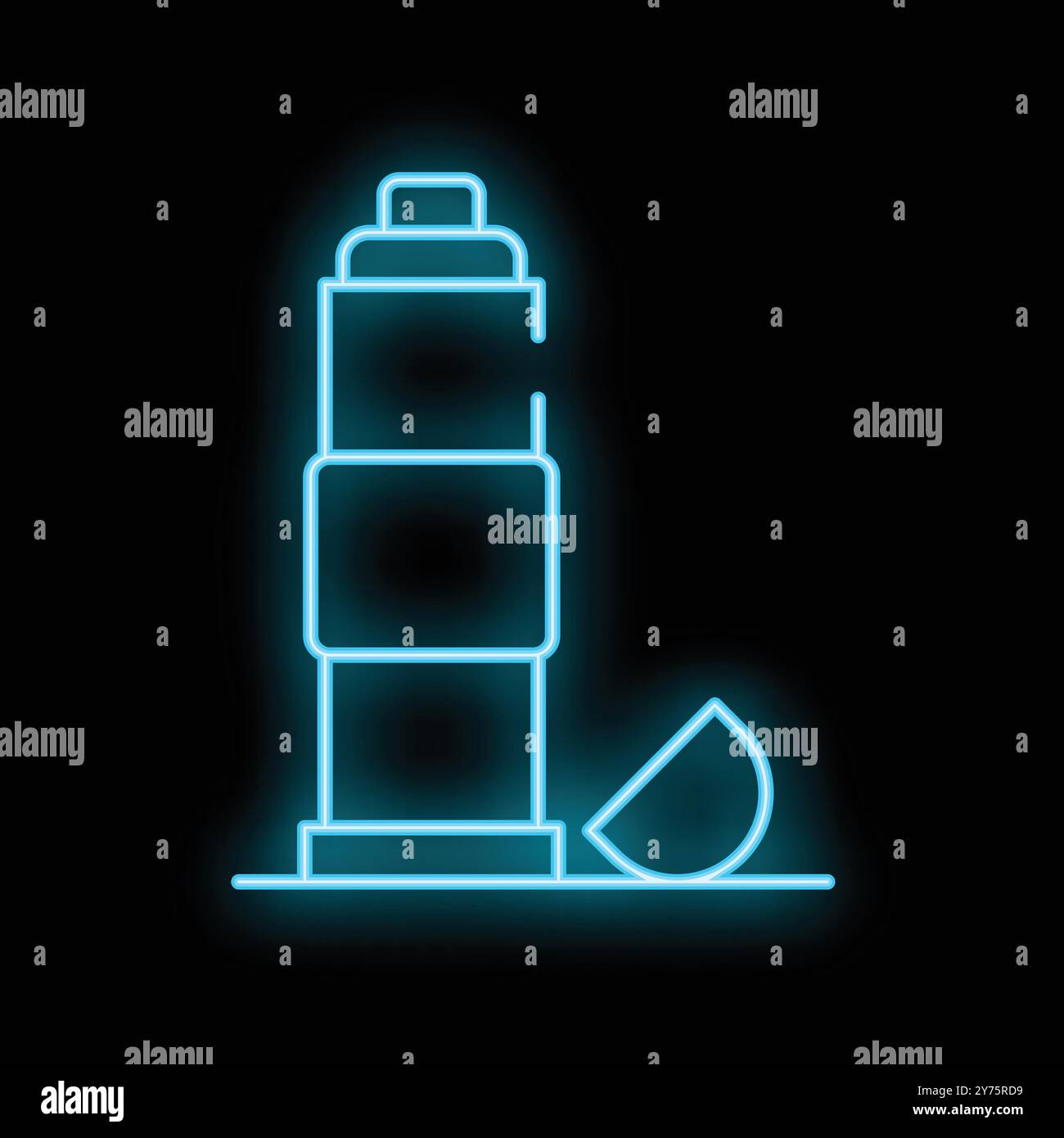 Blue neon sign depicting a reusable bottle with its lid open, set ...