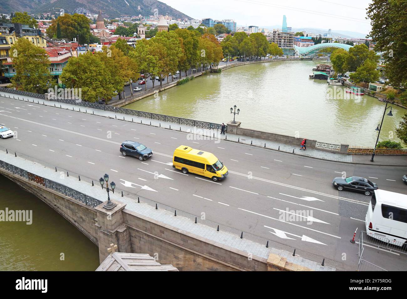 Impressive Aerial View of the Metekhi Bridge over the Kura River in ...