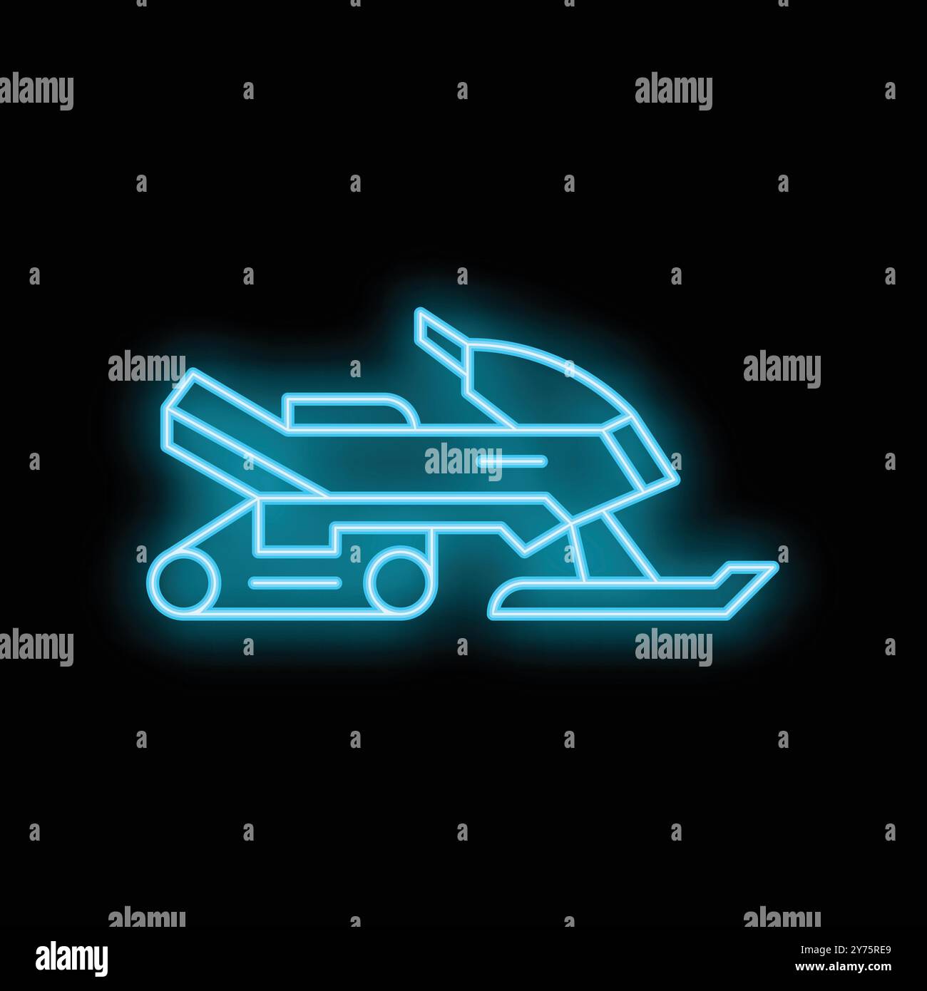 Blue neon sign depicting a snowmobile, perfect for representing winter ...