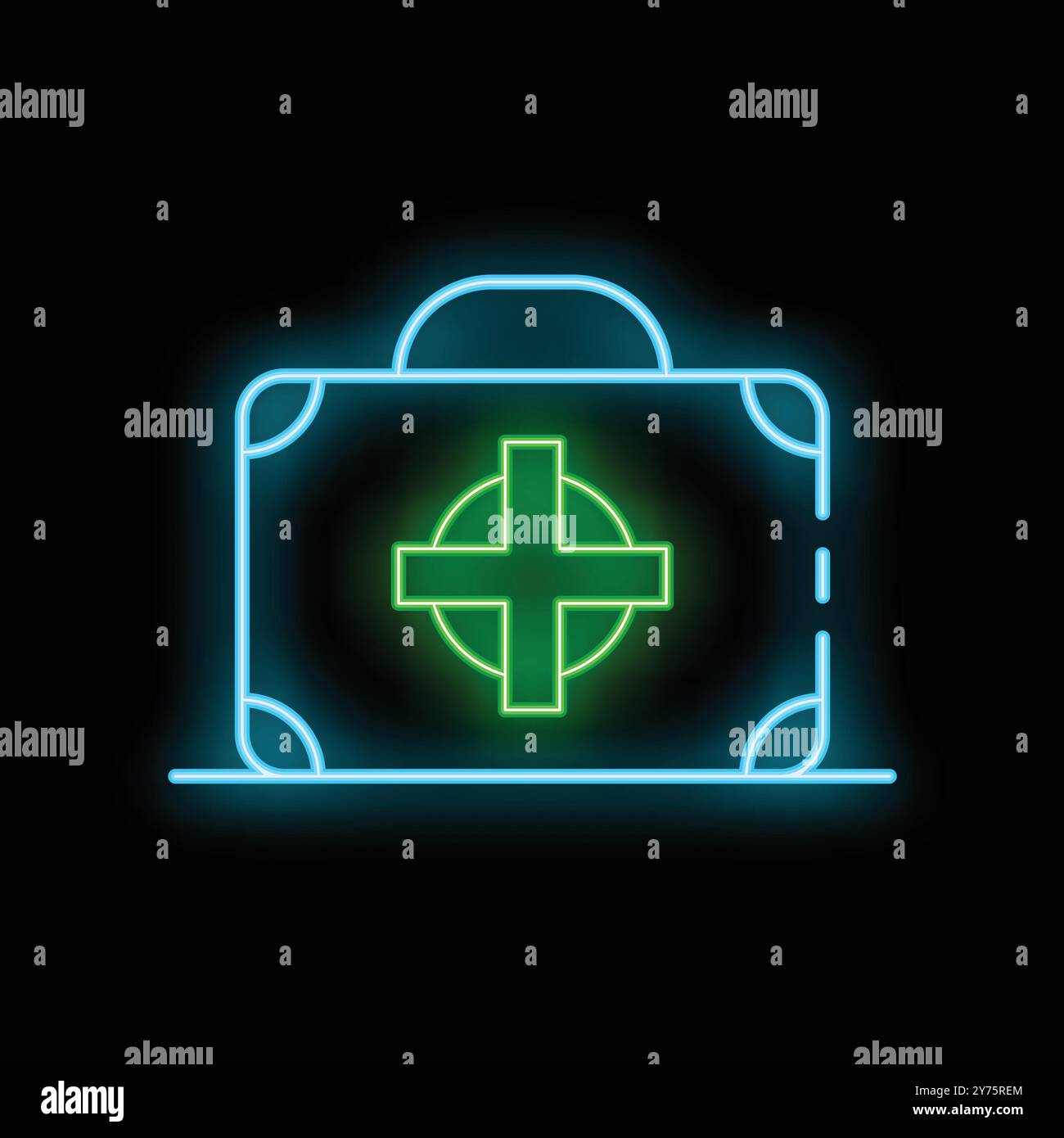 Glowing neon line first aid kit icon isolated on black background ...