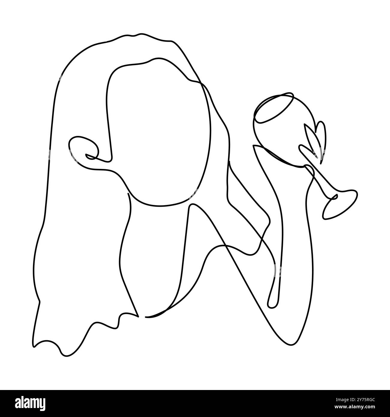 Continuous single line drawing of a bottle of wine and a glass. Hand ...