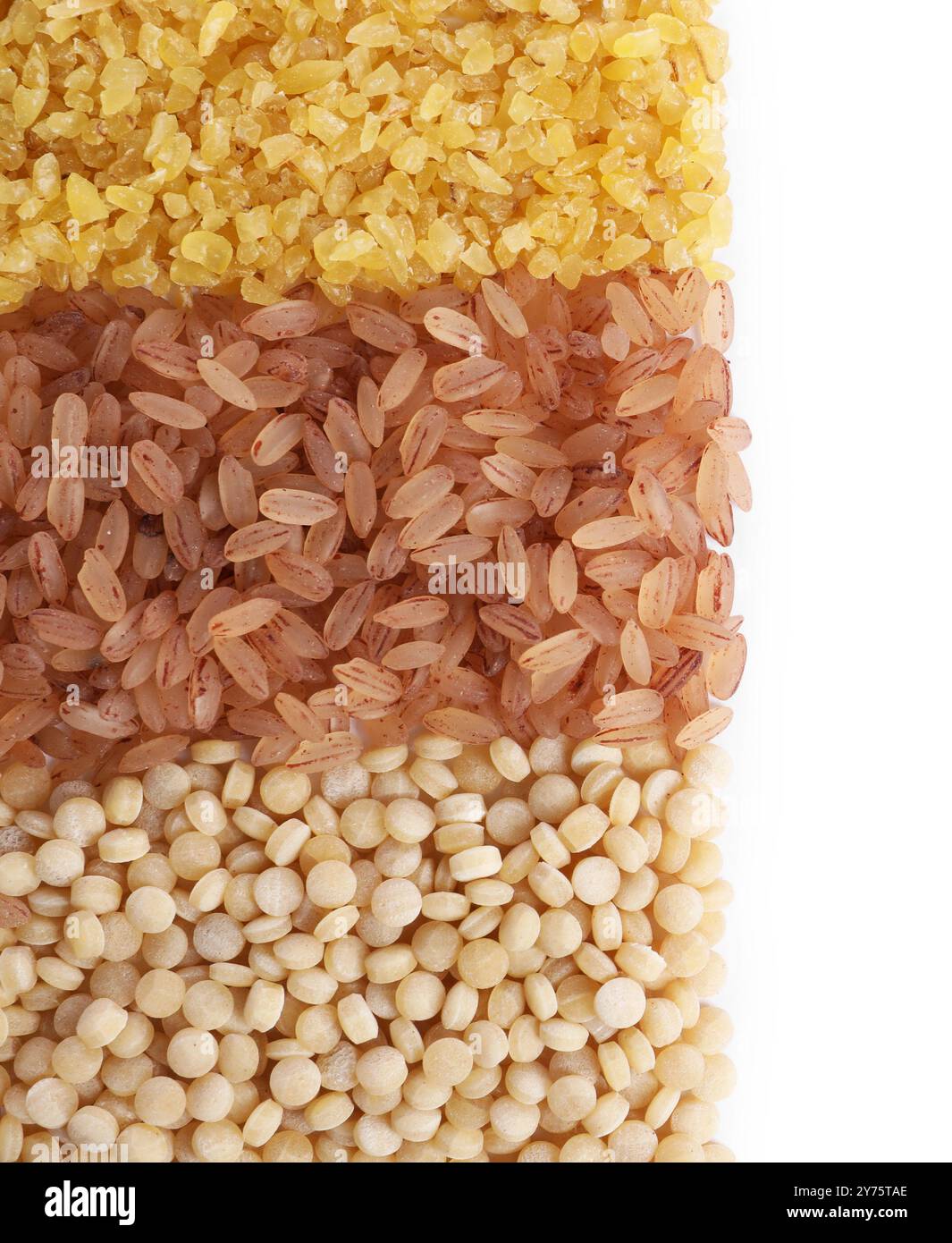 Different types of cereals isolated on white, top view Stock Photo - Alamy
