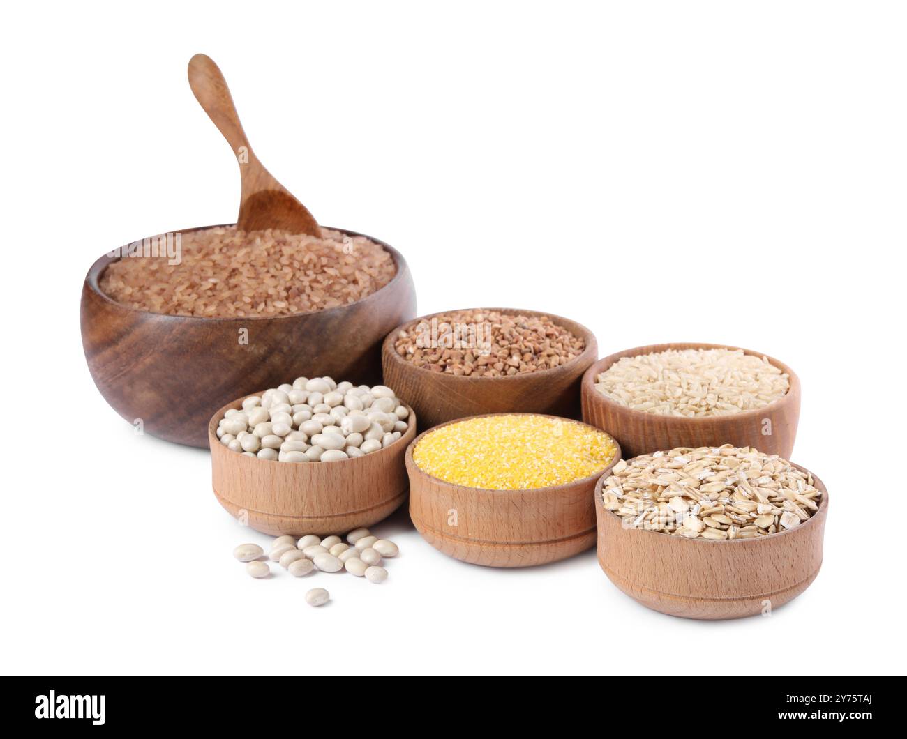 Different types of cereals and legumes isolated on white Stock Photo ...