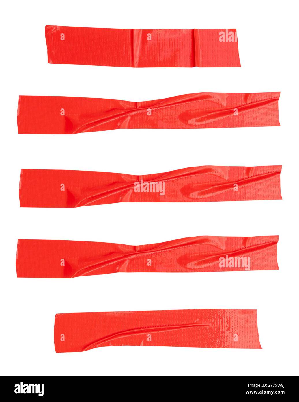 Top view set of red adhesive vinyl tape or cloth tape stripes is ...