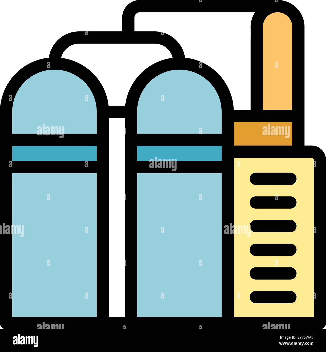 This icon design features an industrial building with storage tanks ...