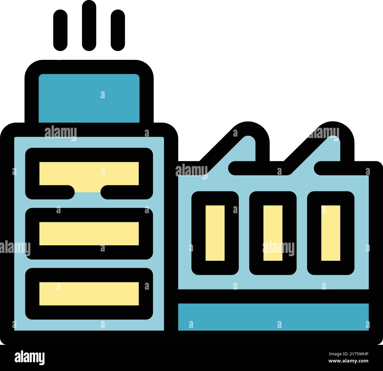 Simple outline color factory building icon, representing manufacturing ...