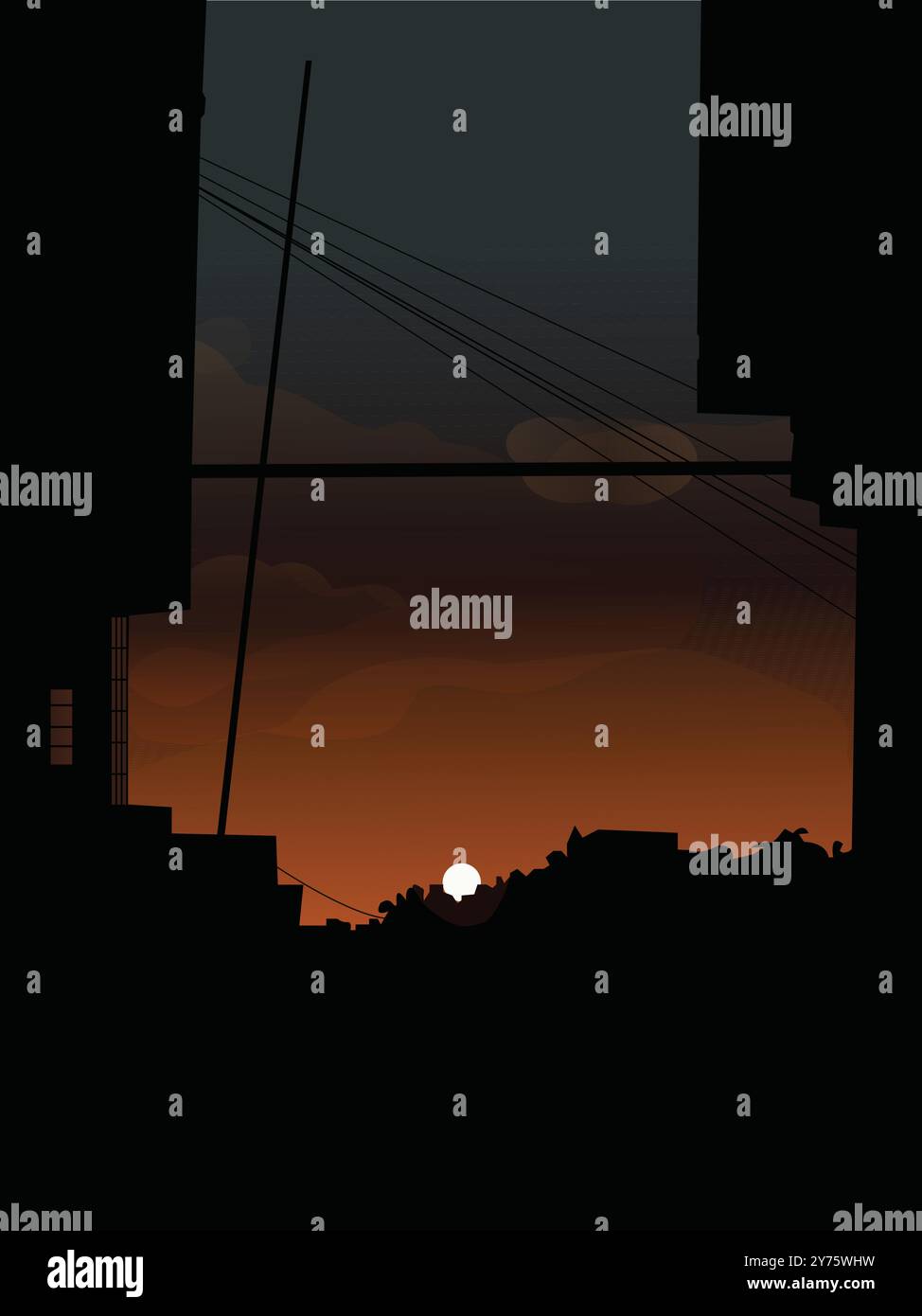 Beautiful sunset scenery tree Stock Vector Images - Alamy