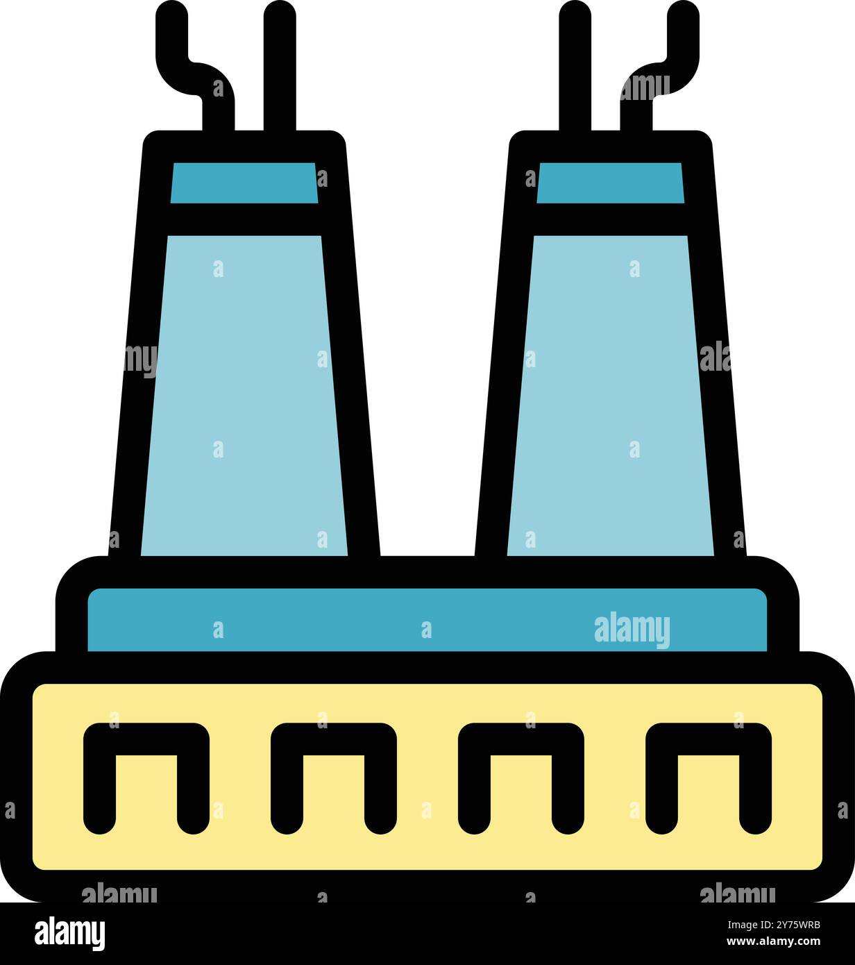 Industrial plant with two chimneys emitting smoke, representing ...