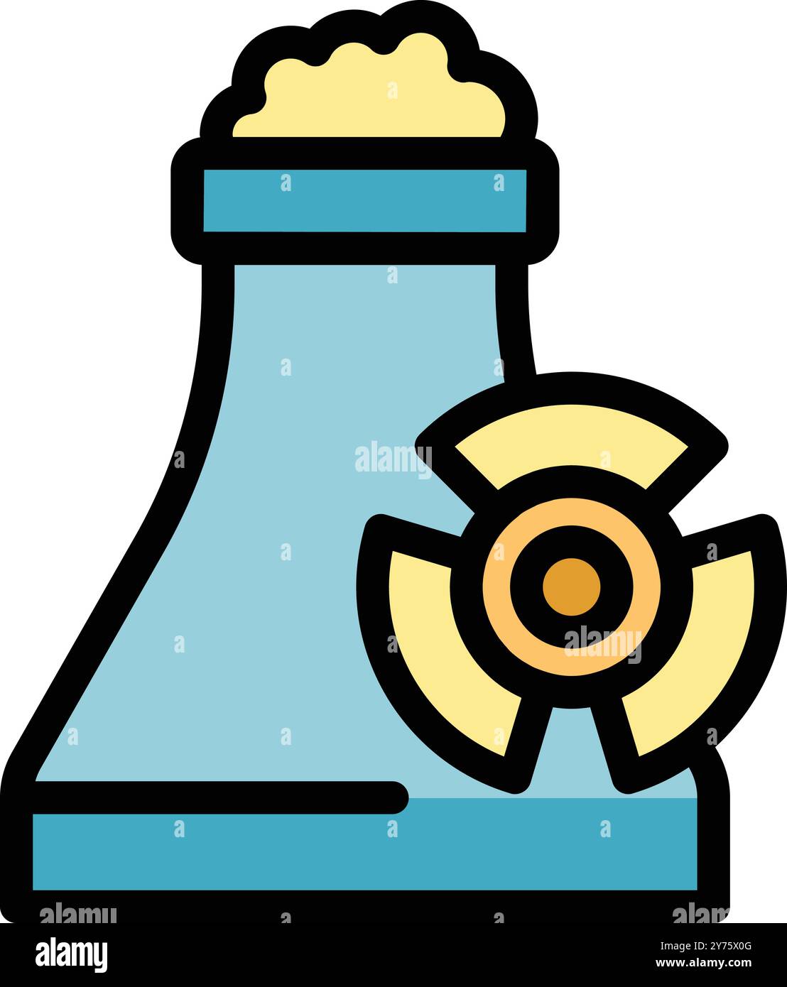 Cartoon style icon of a nuclear power plant emitting smoke with a ...