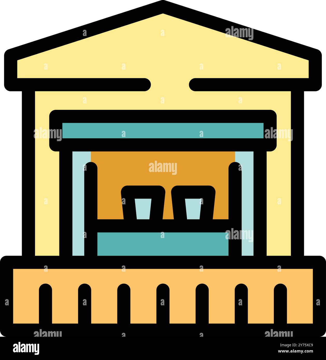 Simple outline color icon of a street food stall selling beverages ...