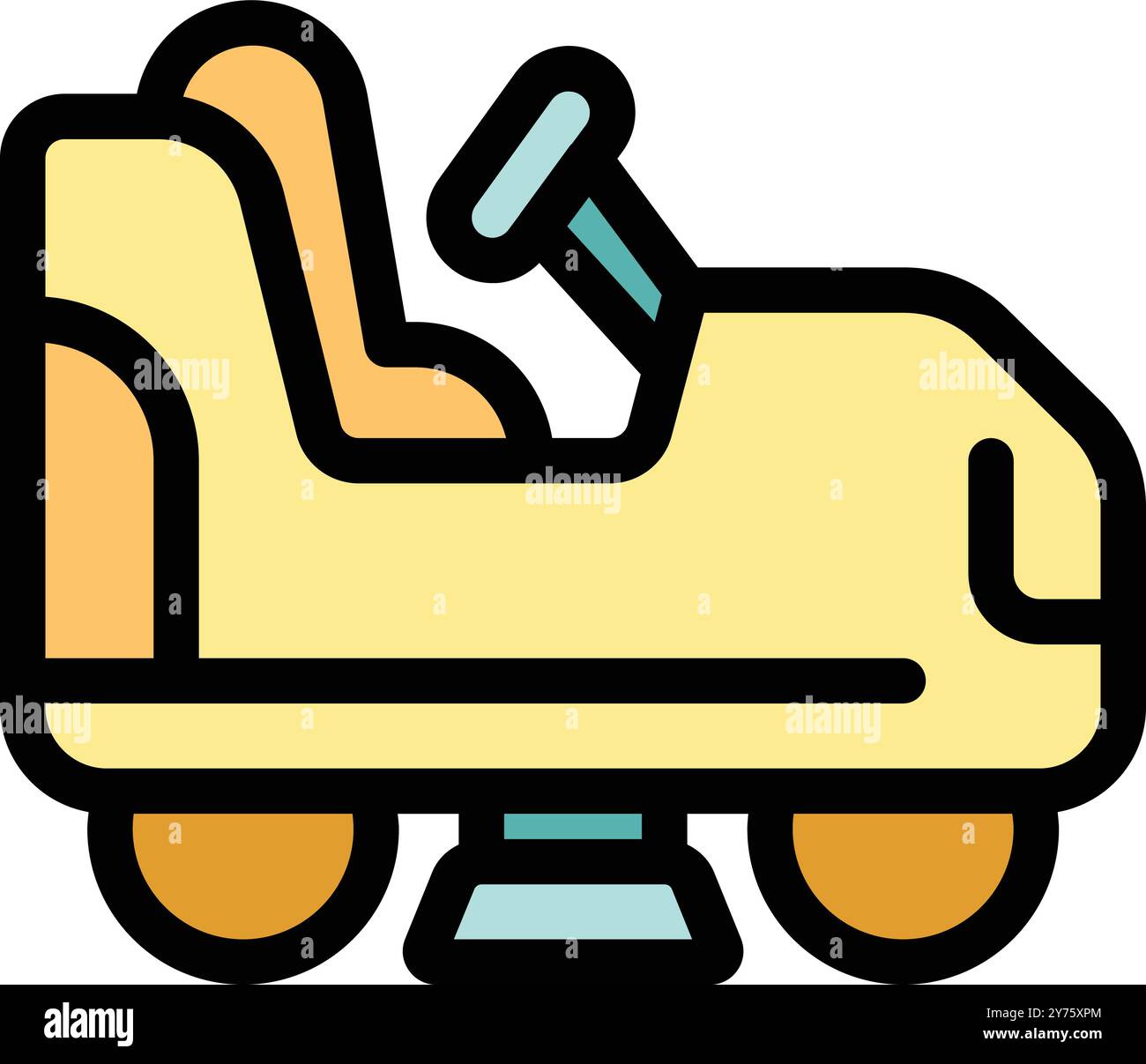 Yellow bumper car moving on electricity at amusement park, side view ...