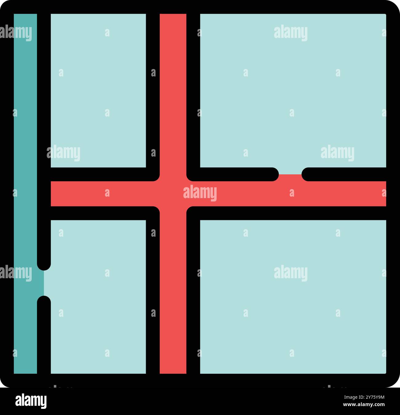 Red cross dividing a square into four equal parts, a simple icon design ...