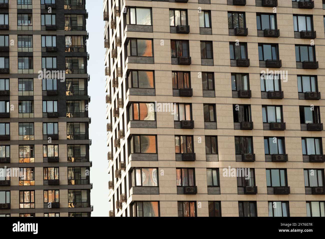 Two new buildings with modern design. Architecture skyscraper. Urban ...