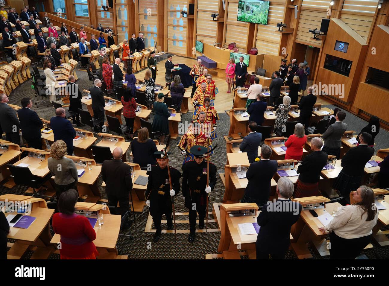 The Crown of Scotland is taken from the Holyrood Chamber during a visit ...