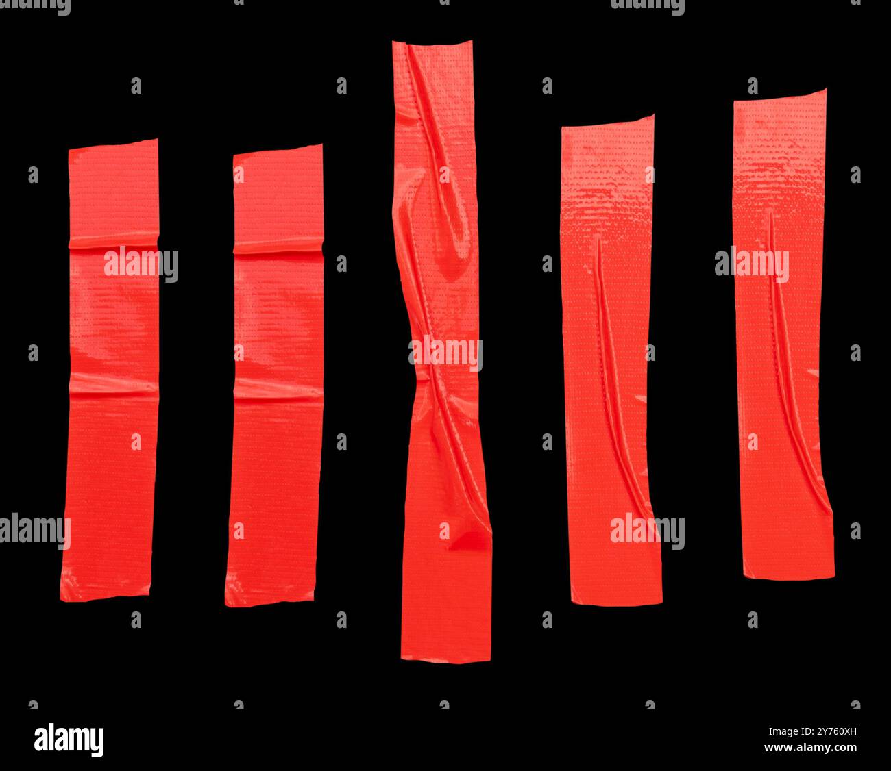 Top view set of red adhesive vinyl tape or cloth tape stripes is ...