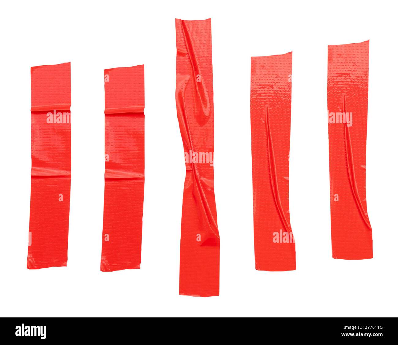 Top view set of red adhesive vinyl tape or cloth tape stripes is ...