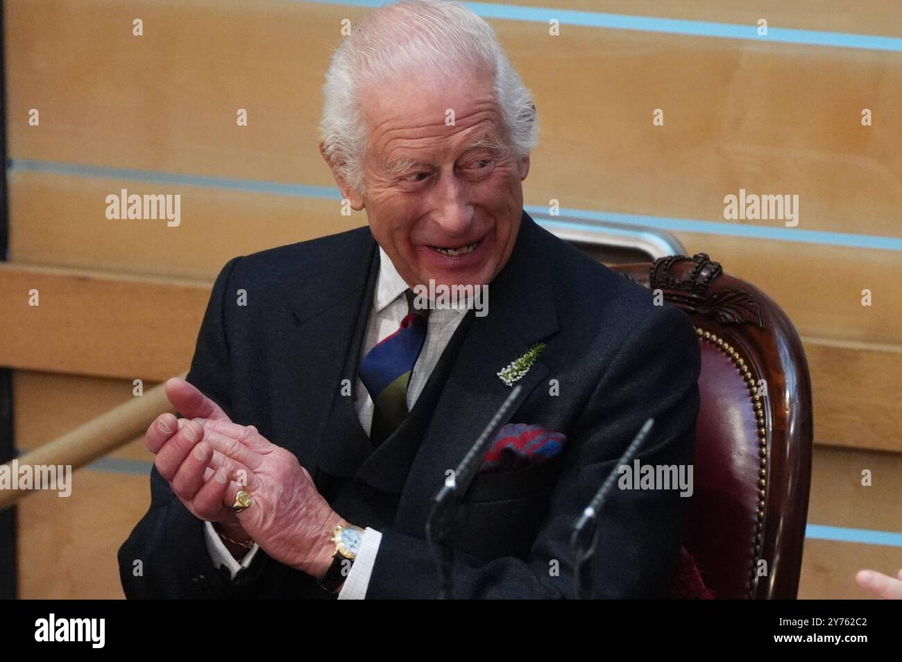 King Charles III after addressing the Holyrood Chamber during a visit ...