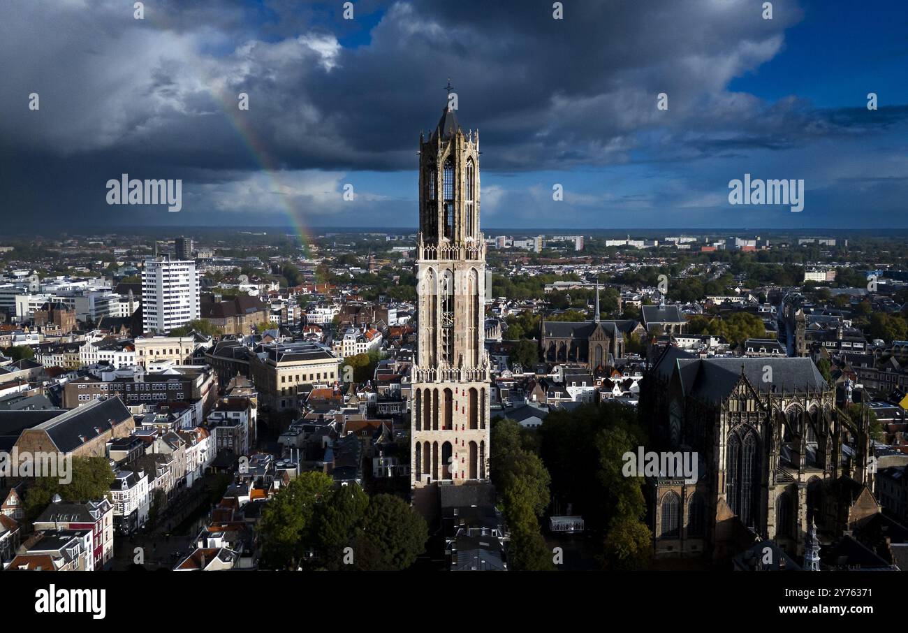 UTRECHT - The Dom Tower in downtown Utrecht. The church tower is fully ...