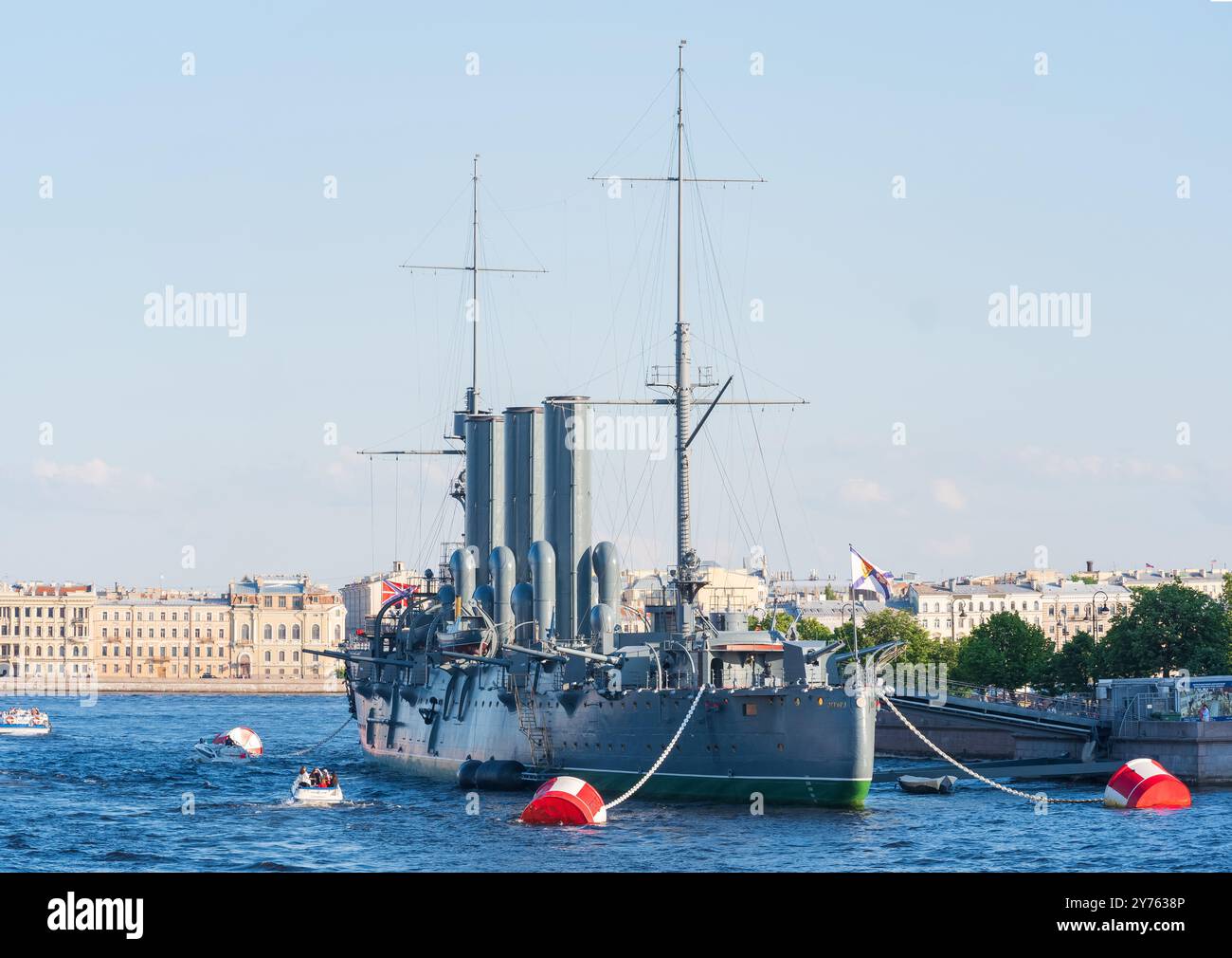 Saint-Petersburg, Russia - June 16, 2024: protected cruiser Aurora ...