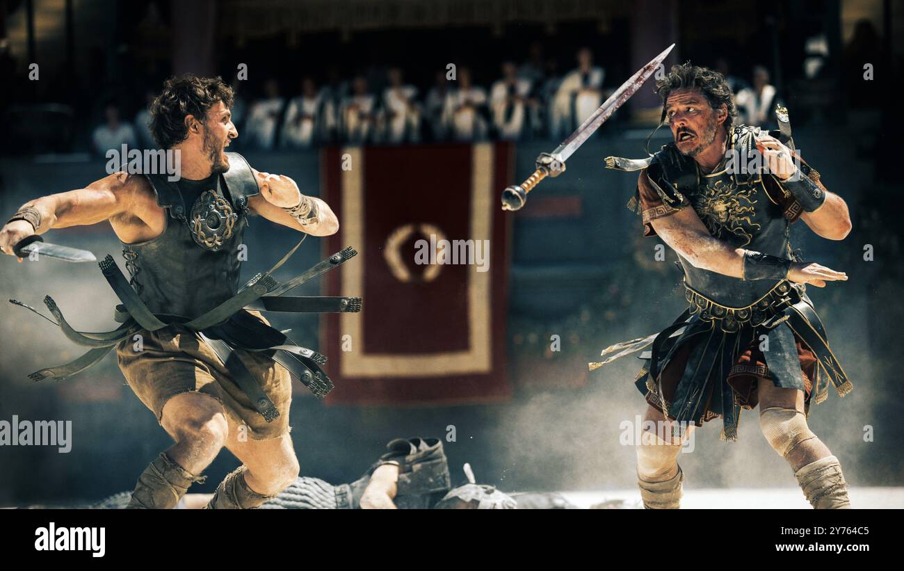PEDRO PASCAL and PAUL MESCAL in GLADIATOR II (2024), directed by RIDLEY ...
