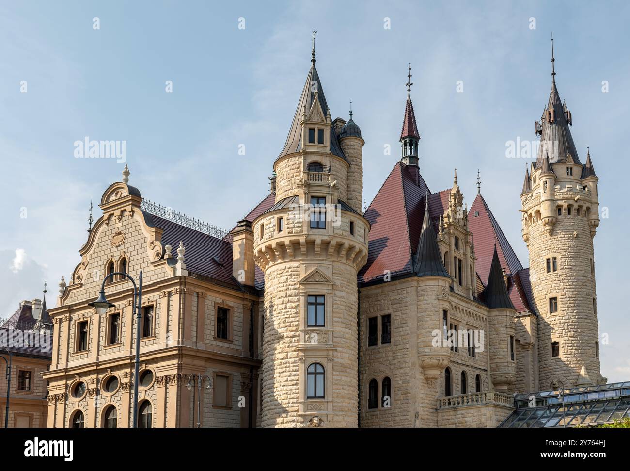 Moszna Castle building large 18th century palace towers detail exterior ...
