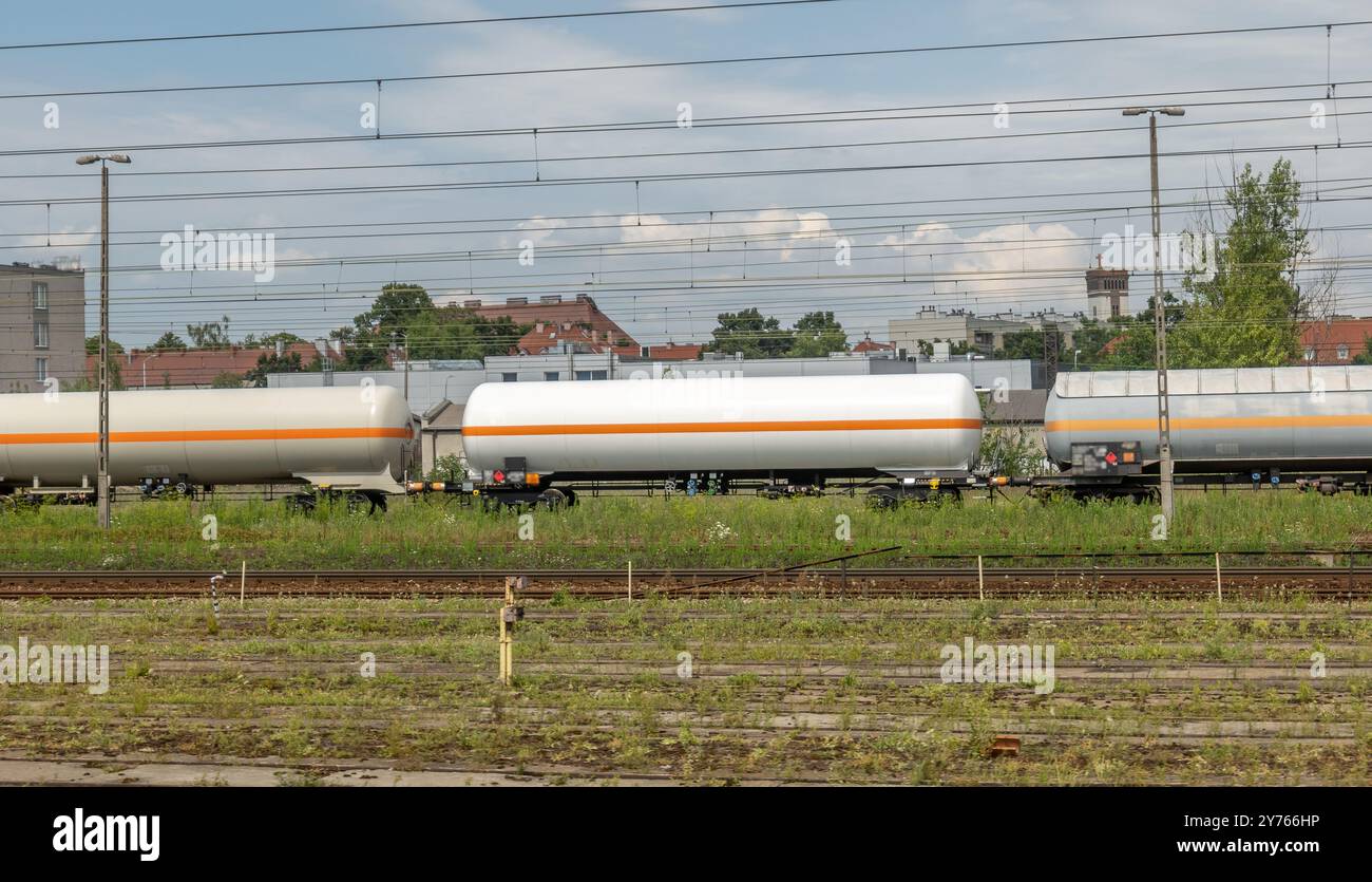 Gas tanker cargo wagon, freight train, gas tanks on the railway ...