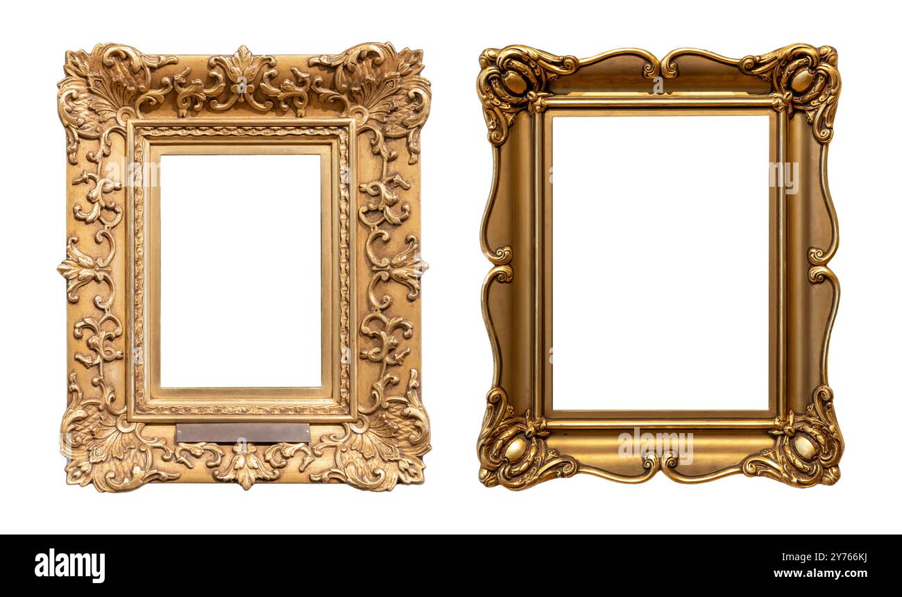 Two blank empty old fashioned antique gold fancy ornamental painting ...