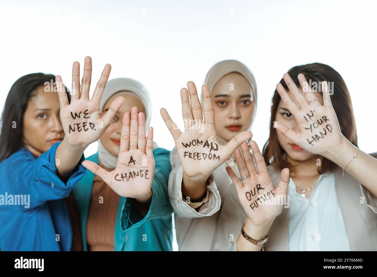 female university students showing written palm Stock Photo - Alamy