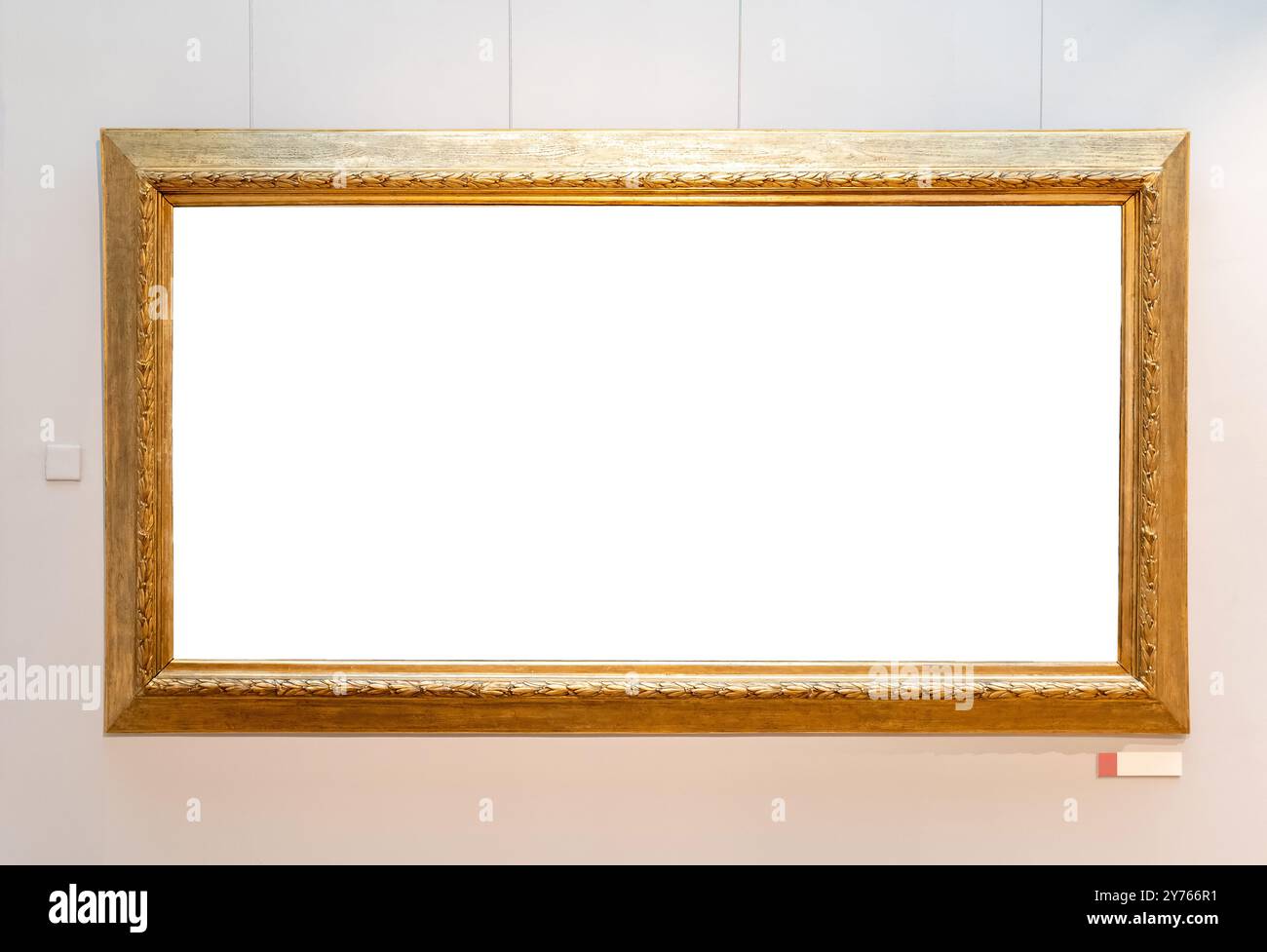 Wide gilded empty blank gold decorative horizontal painting frame on a ...
