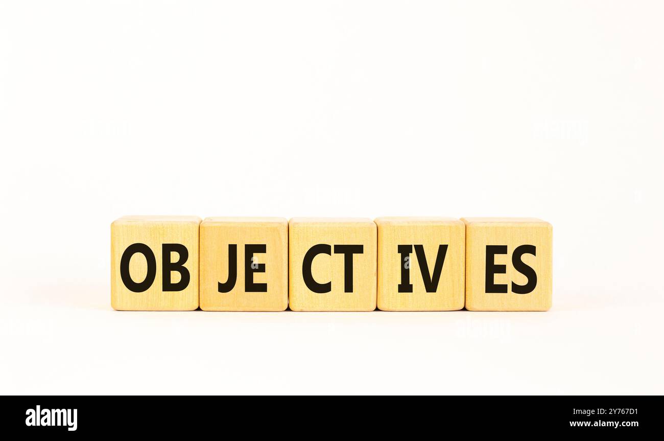Objectives symbol. Concept word Objectives on beautiful wooden blocks ...