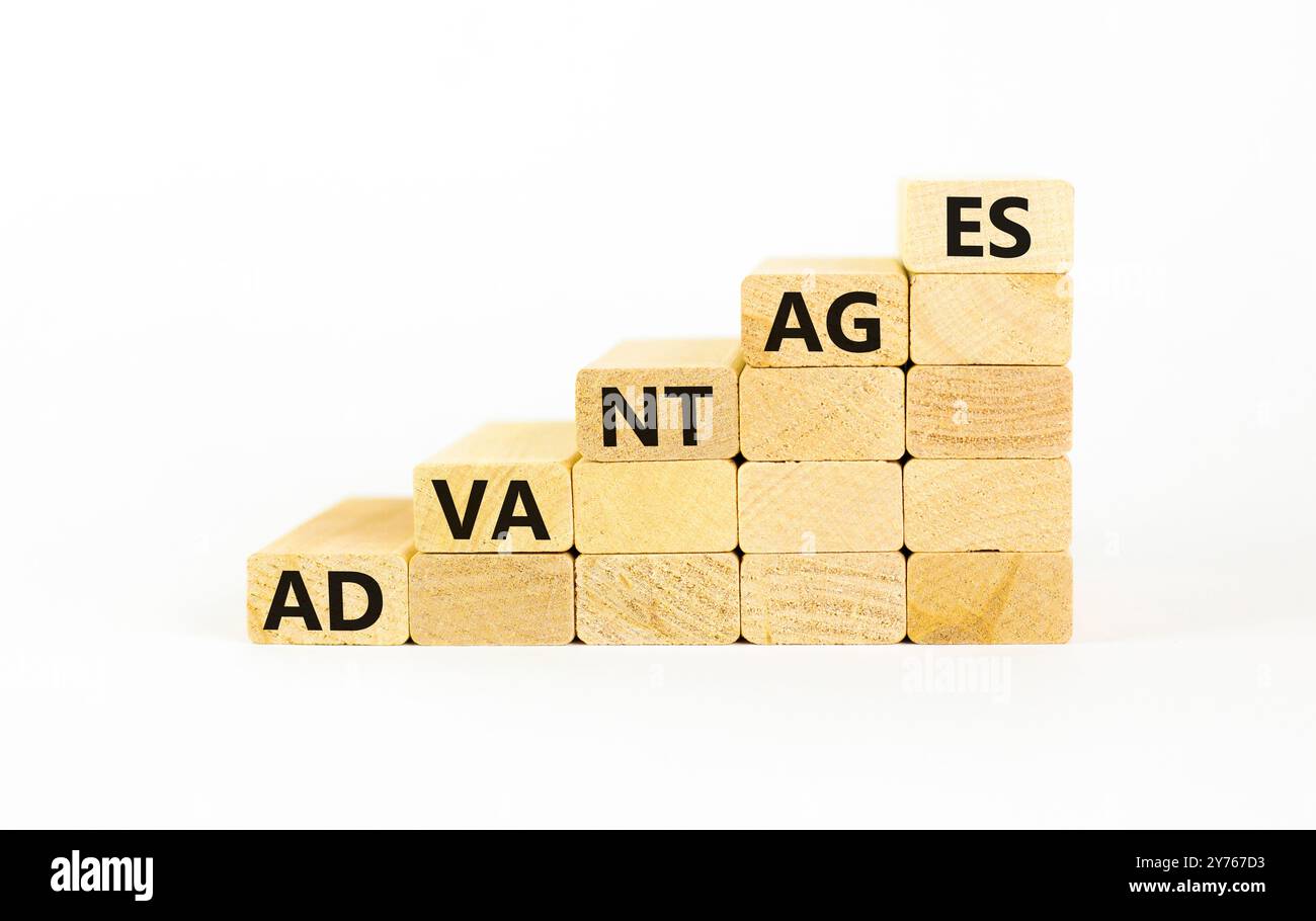 Advantages symbol. Concept word Advantages on beautiful wooden blocks ...