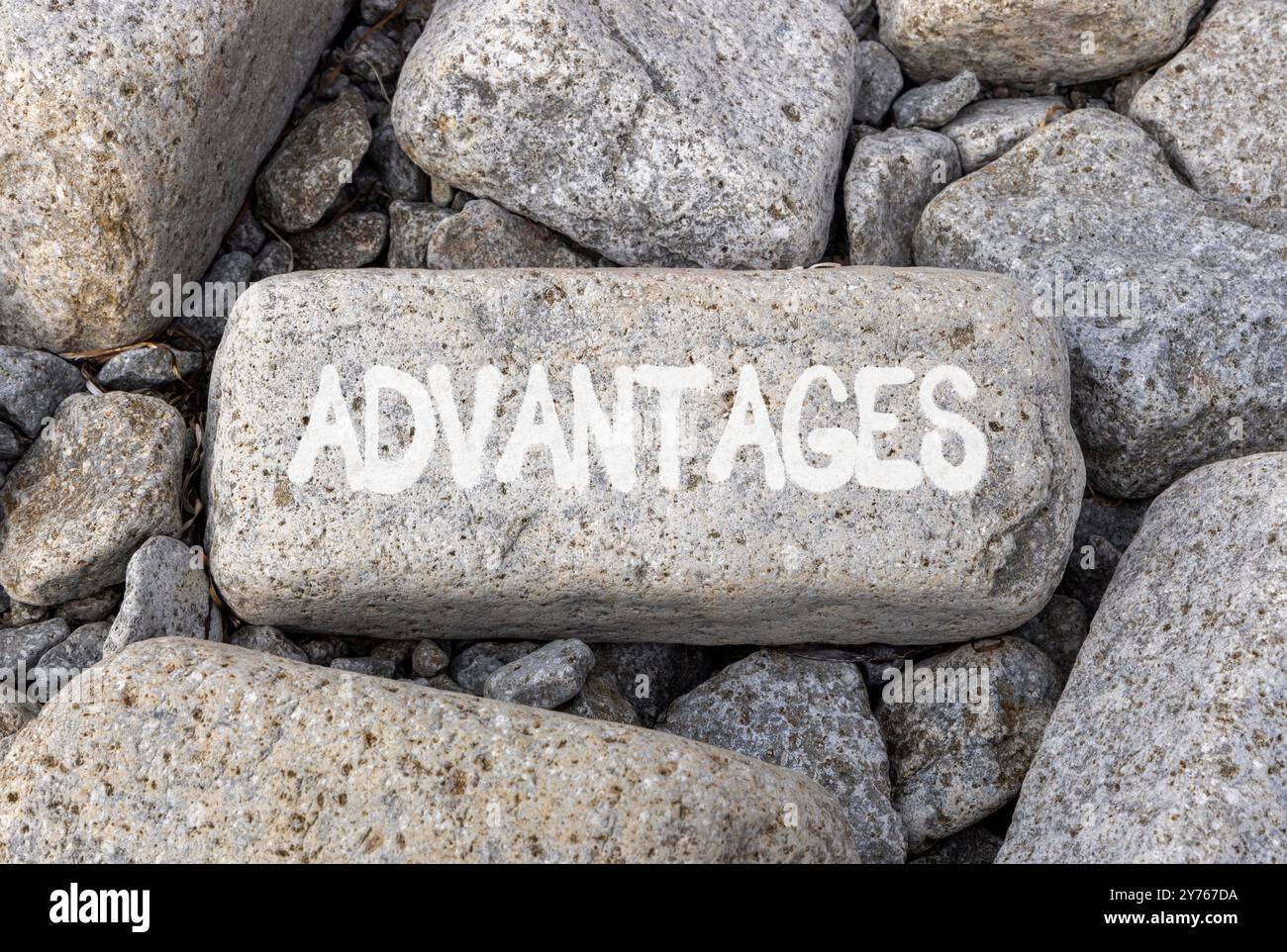 Advantages symbol. Concept word Advantages on beautiful grey volcanic ...