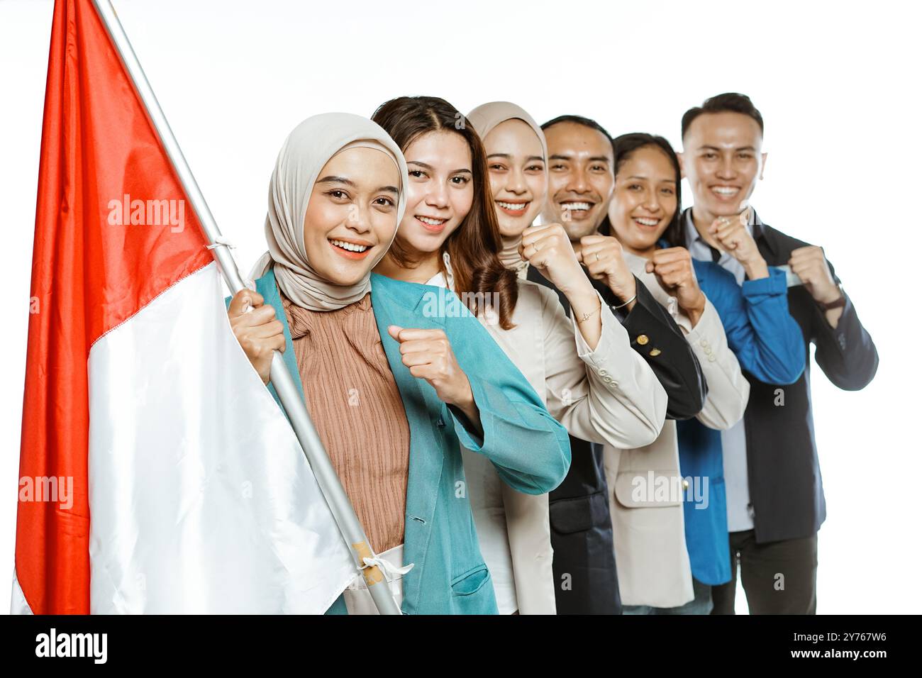 patriotic students smiling and standing with fist hand gesture Stock ...